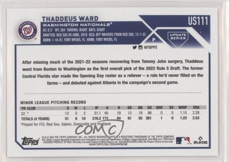 2023 Topps Update Gold Foil Thad Ward Thaddeus Ward #US111 Rookie RC | eBay