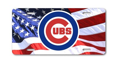 Red White Blue Chicago CUBS on USA Flag on Metal FLAT License Plate 12 ...
