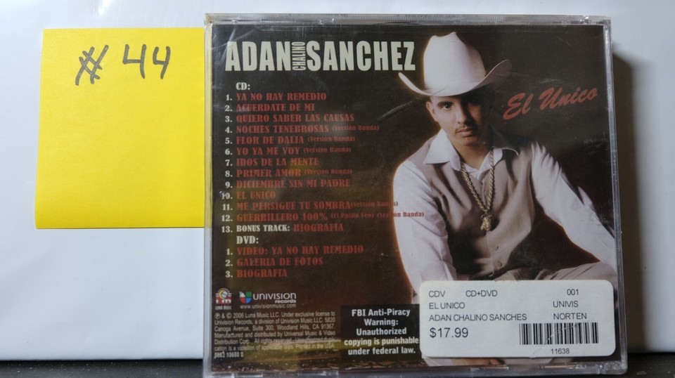 Adan Chalino Sanchez el Unico CD+DVD New Sealed #44 808831068806| eBay
