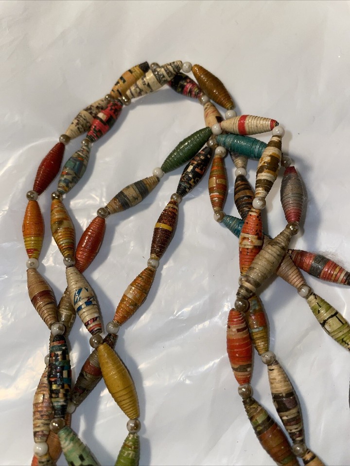 Vintage Recycled Paper Bead Necklace 54”Long - 1970s - Boho - Recycling ...