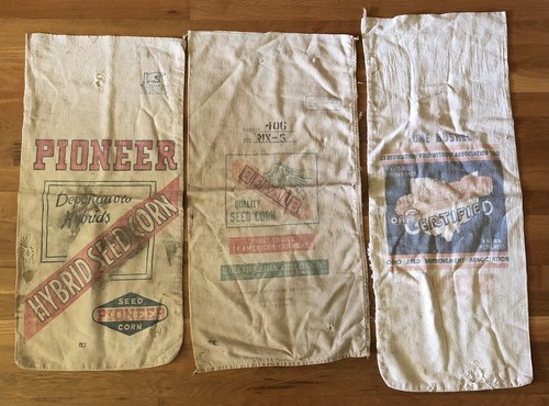 Set of 3 Vintage Seed Corn Bags Sacks PIONEER HYBRID, DEKALB, OHIO ...