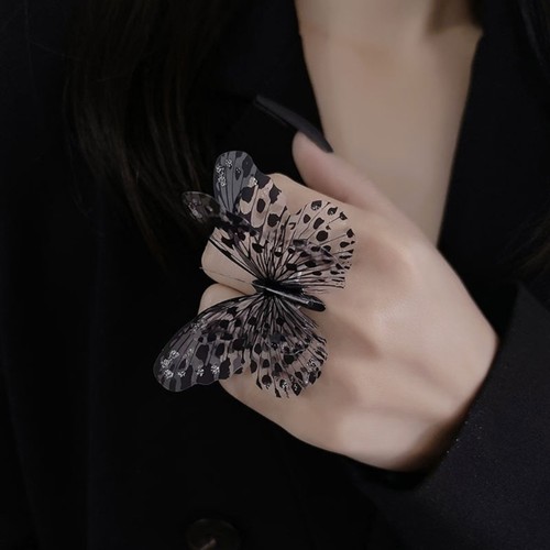 2023 Punk Butterflies Ring Black Exaggerate Gothic Three-Dimensional ...