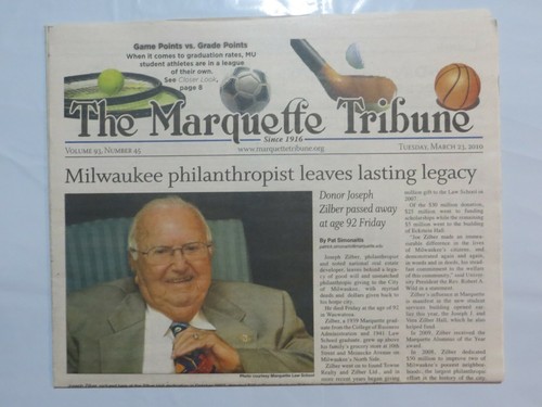 The Marquette Tribune Newspaper 2010 March 23 Joseph Zilber Passed Away ...