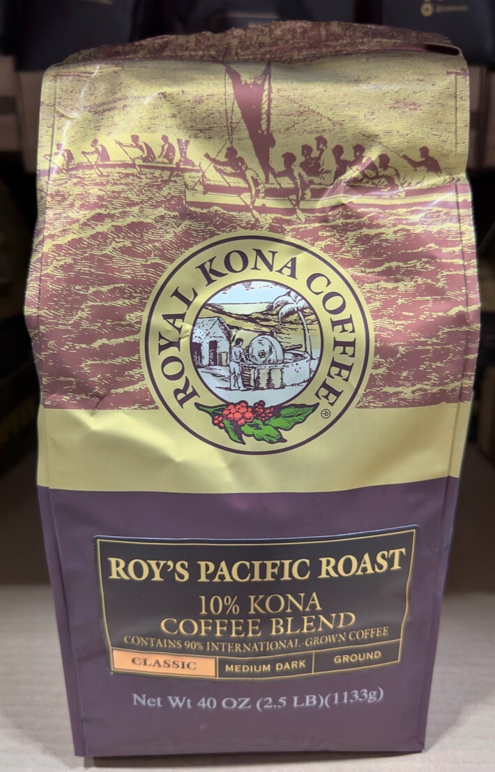 Hawaii ROYAL KONA Coffee ROY'S PACIFIC ROAST 10% KONA COFFEE BLEND GROUND 40oz | eBay