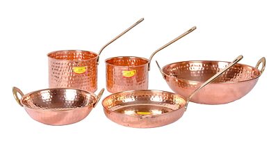 Pure Copper Cookware Set 5 Piece Set with Brass Handle for Cooking ...
