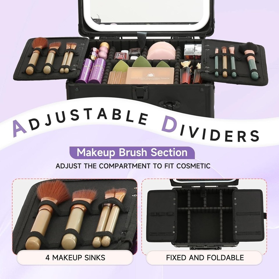 Makeup Case Magnetic Led Lighted Mirror Makeup Organizer Box Travel ...
