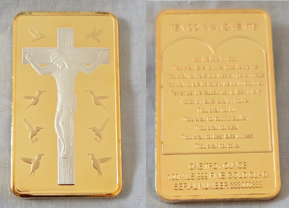 JESUS CHRIST 10 Commandments Gold Silver Bar Church God Holy Bible ...