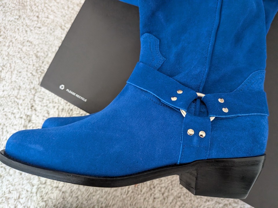 FREE PEOPLE LOCKHART HARNESS LONG BOOTS IN REAL SUEDE NAVY/BLUE UK4.5 ...