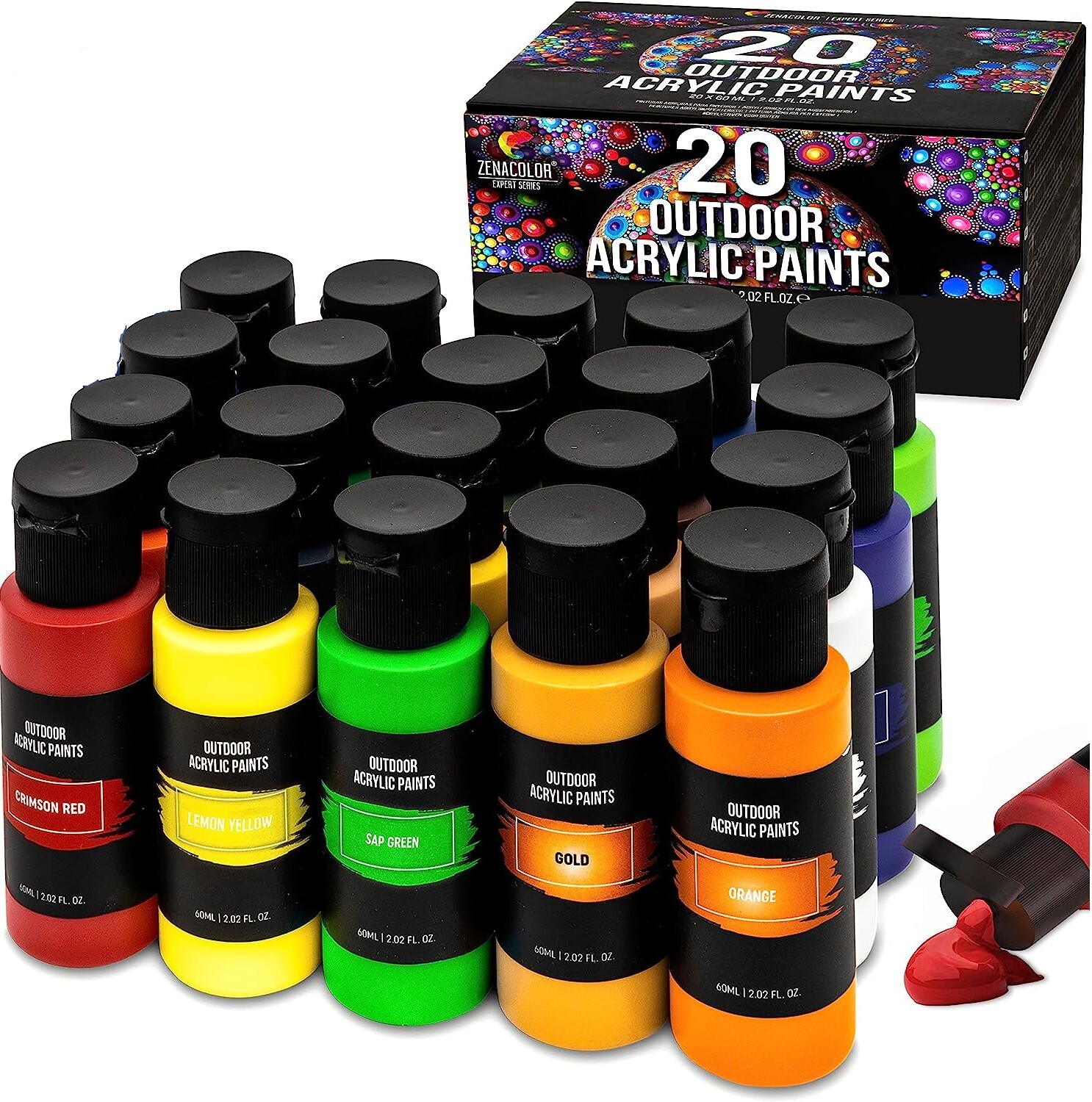 Zenacolor Store Indoor/Outdoor Acrylic Paint, Set of 20 2oz Tubes ...