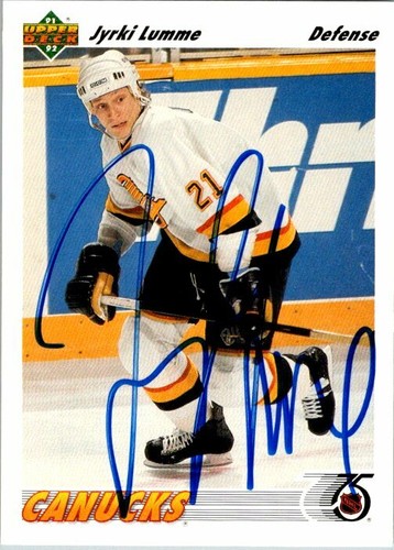 Jyrki Lumme Vancouver Canucks Hand Signed 1991-92 Upper Deck Hockey ...
