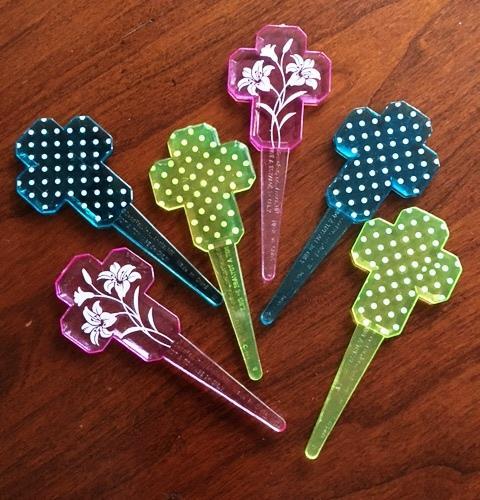 48 Translucent Pastel EASTER Cross Picks green blue pink Cupcake Picks ...