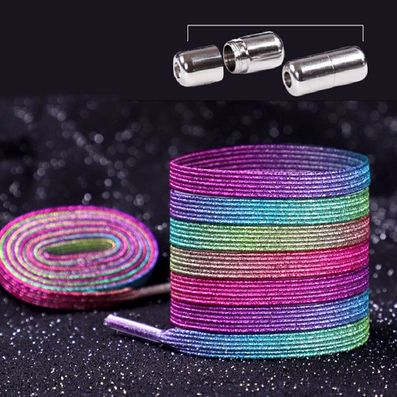 Gradient Color Shiny Shoes Laces Double Buckle Lazy Shoelaces Shoe ...