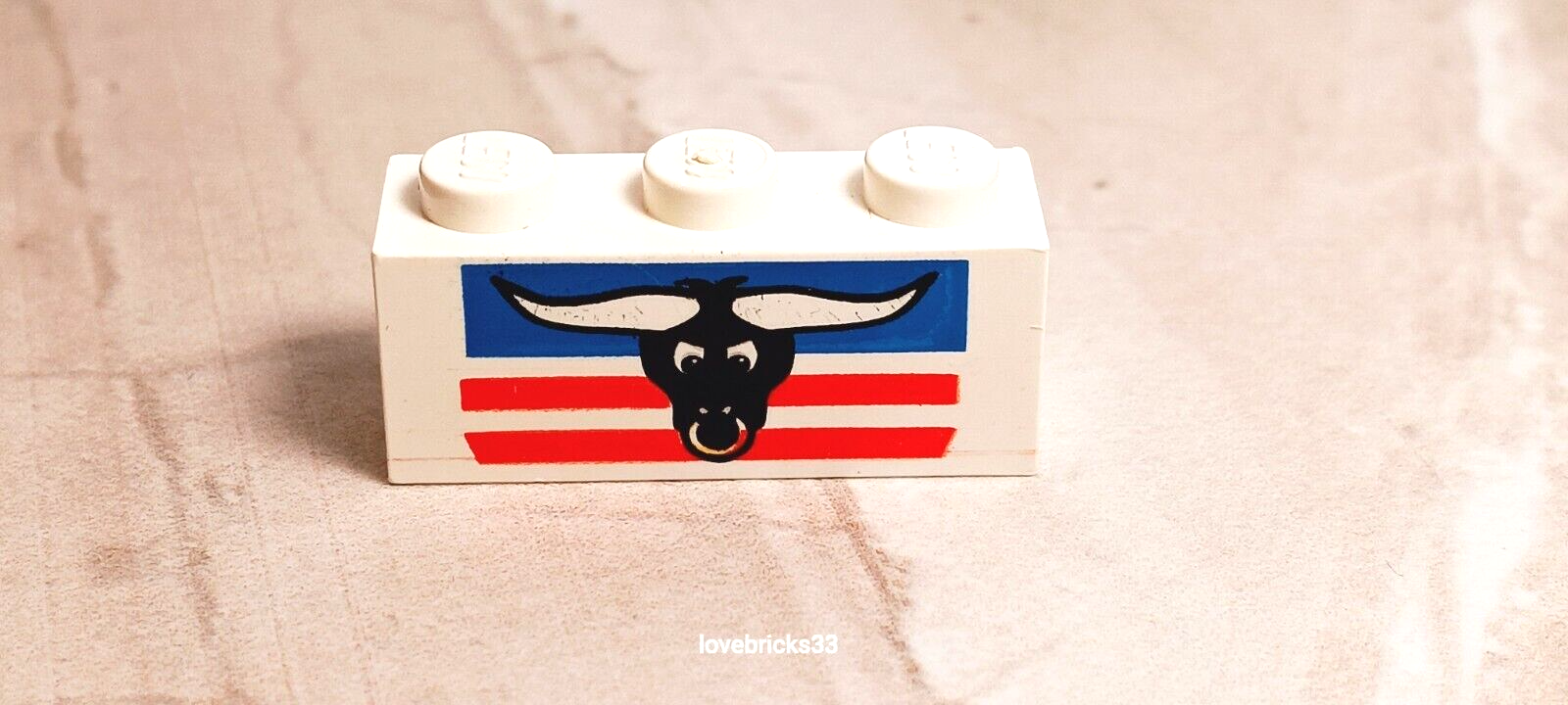 LEGO Long Horn Cow Steer Printed !x3 Brick Red White Blue Flag Stripes ...