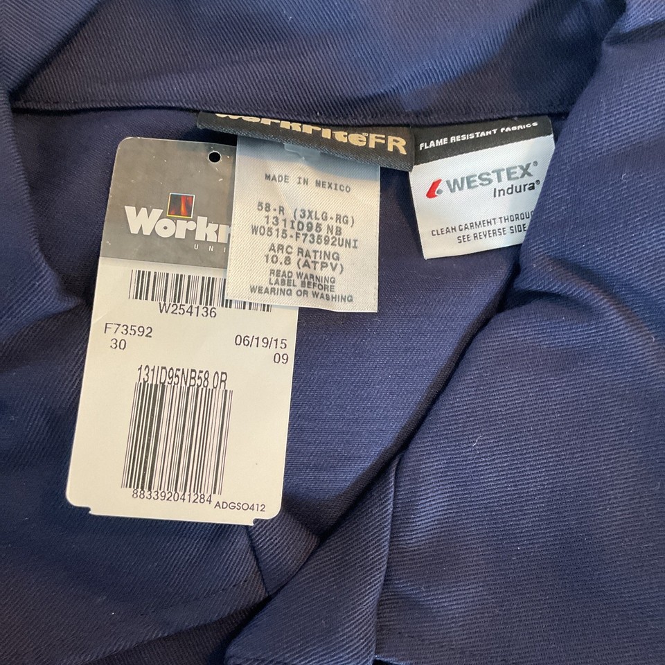 Workrite FR Flame Resistant Coverall Westex UltraSoft Work Uniform 58R ...