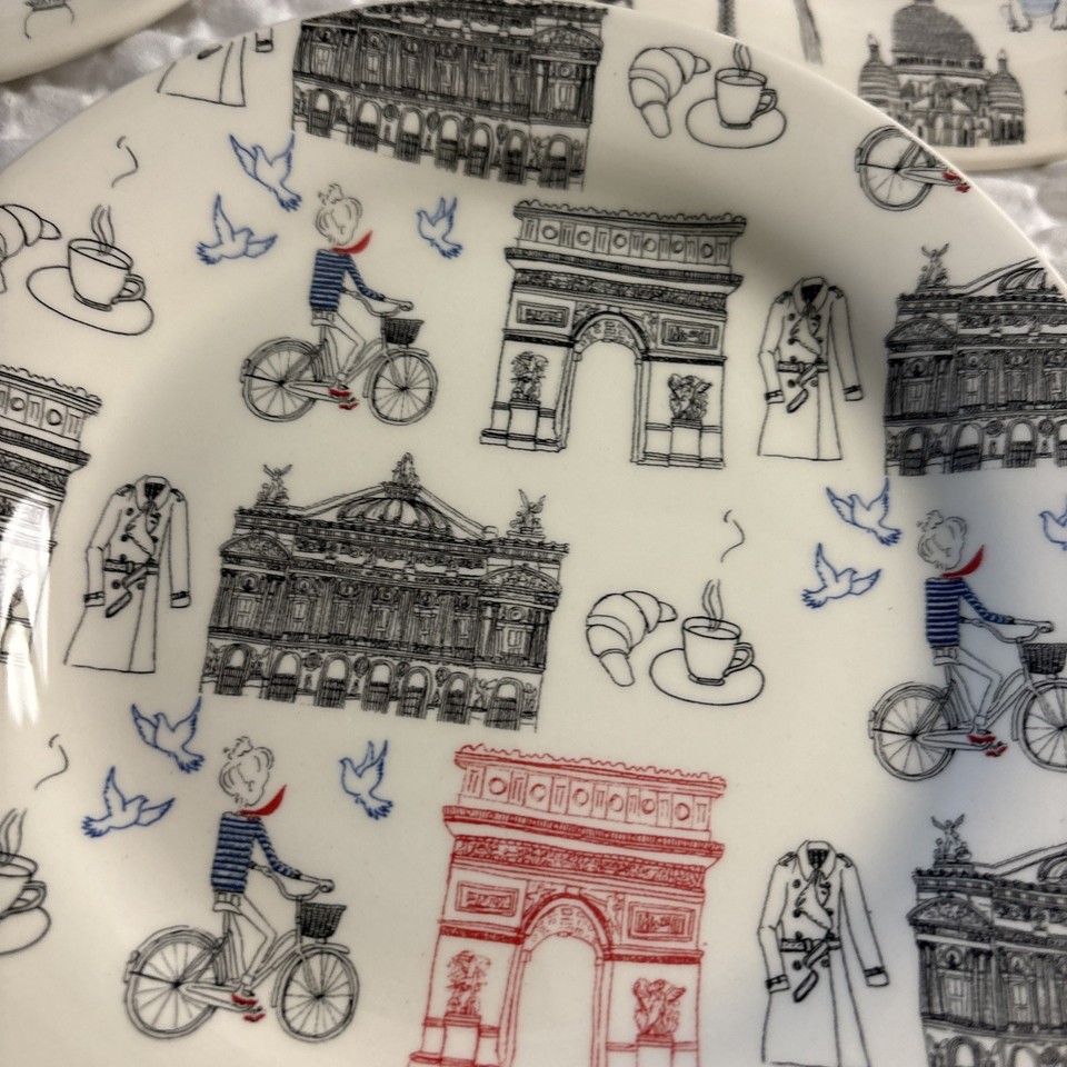 3 Gien Ca C'est Paris French Bulldog & Paris 6.5IN Plate Made in France ...