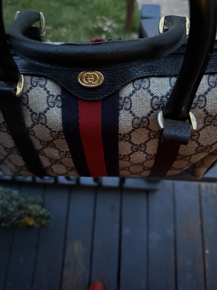 Gucci Vintage Boston gg Monogram Bag Blue In Distressed Condition See ...