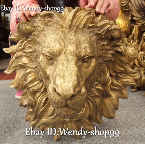 16" Pure Bronze Feng Shui Guardian Avoid Evil Lion Leo Head Bust Animal ...