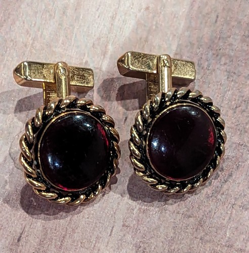 Vintage Swank Cufflinks Red Cabochons Gold-tone Round | eBay