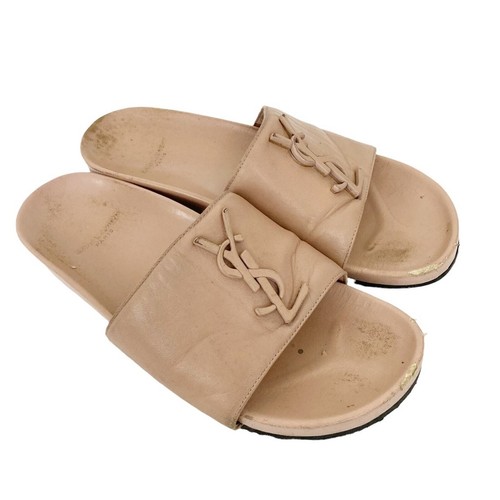 YSL Tan Leather Slides Sz 38 | eBay