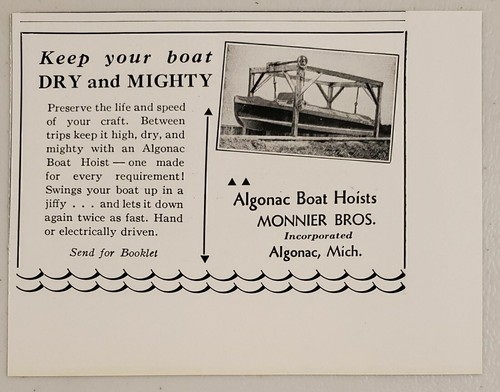 1931 Print Ad Algonac Boat Hoists Monnier Bros. Algonac,Michigan | eBay