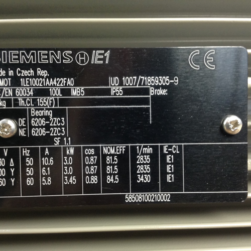 1LE1002-1AA42-2FA0 Siemens 3 kW IE1 = standard = EFF2 100-2P 3kW 230 ...