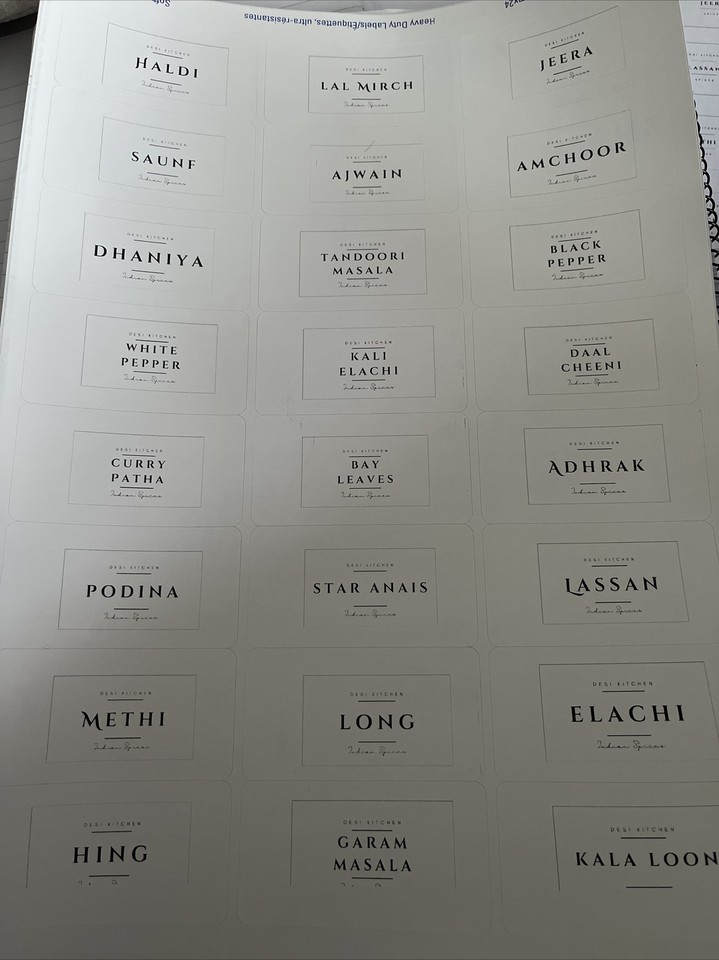 Desi Indian Punjabi Kitchen Spices Masala Storage labels Haldi Mirch ...