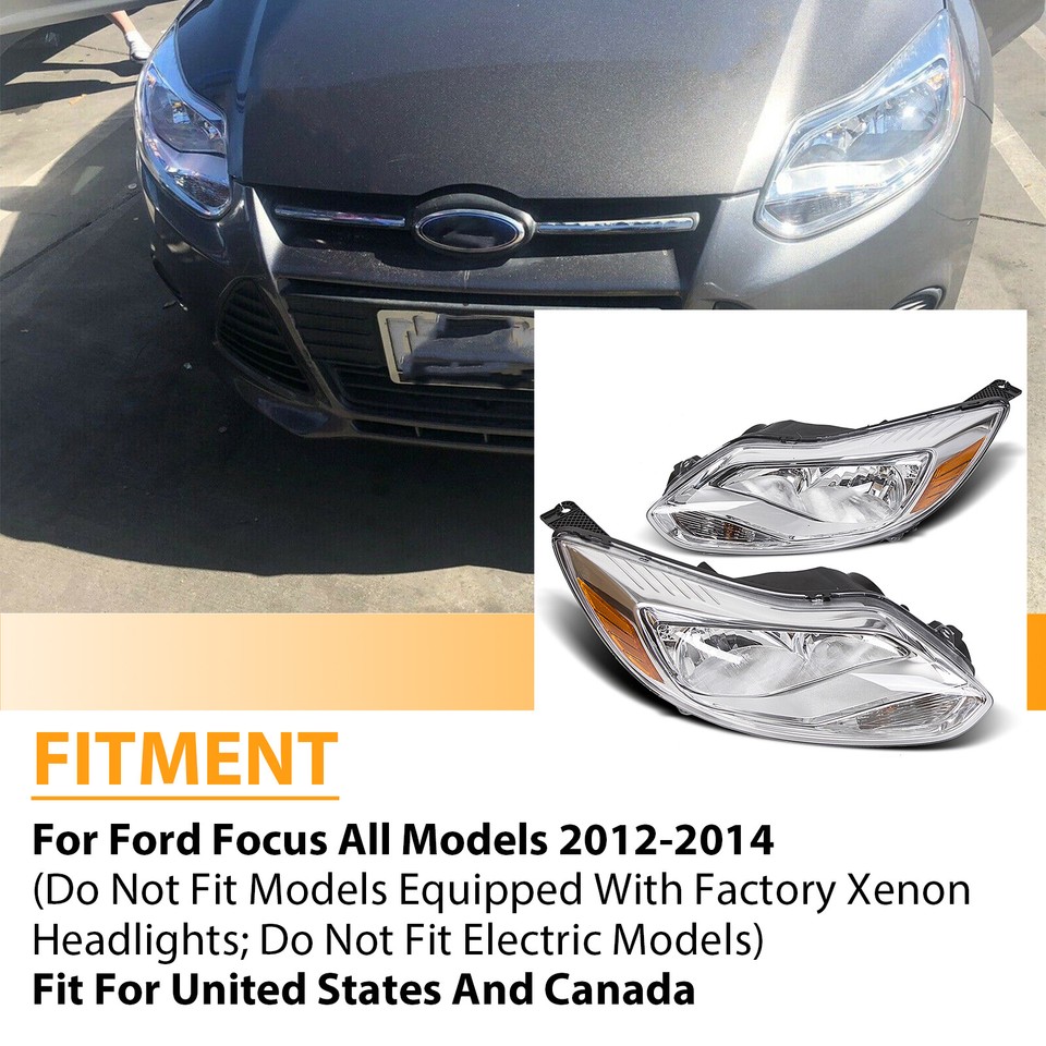 For 2012 2013 2014 Ford Focus Halogen Factory Headlights Assembly LH+RH ...