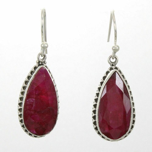 Solid 925 Sterling Silver Ruby Gemstone Dangle Earrings Jewelry #2957 | eBay