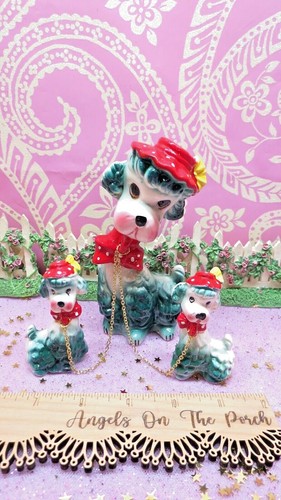 Vtg SET OF 3 ARTMARK ? Anthropomorphic Puppy DOGS W RED POLKA DOT BOWS ...