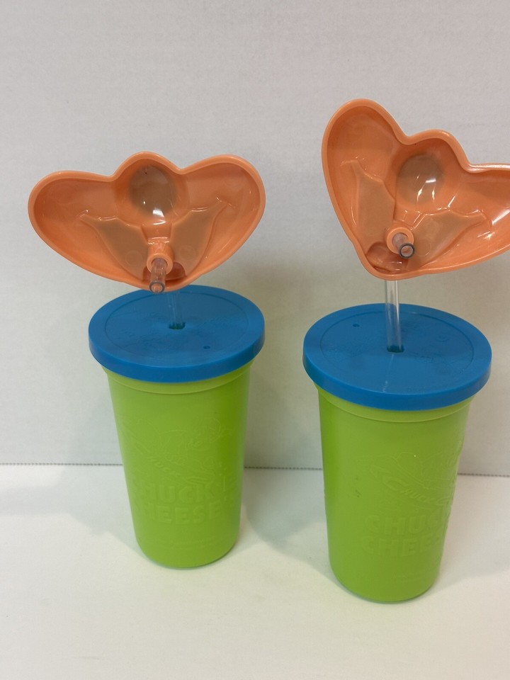 Chuck E Cheese 2 reusable cup With Lid Mouth Mouse Straw Collectible ...