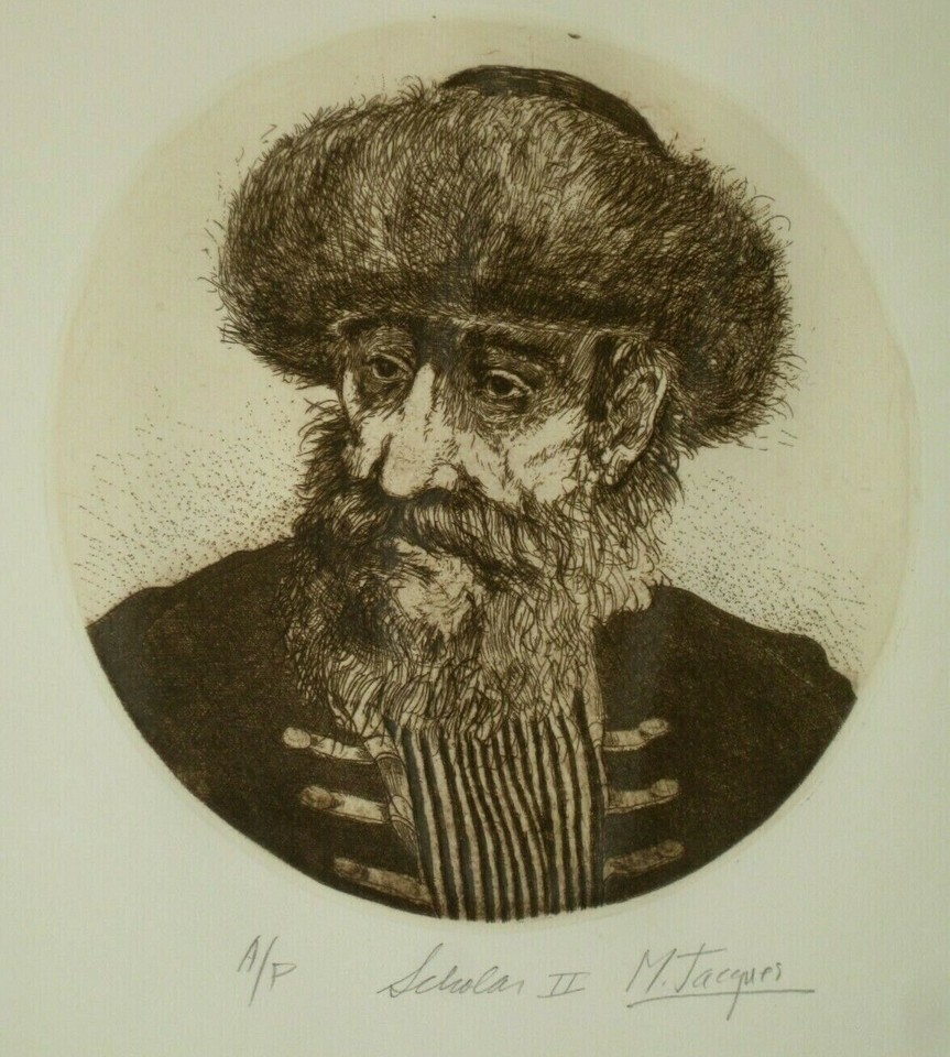 MICHAEL JACQUES JEWISH RABBI SCHOLAR II ETCHING A/P ARTIST PROOF PENCIL ...