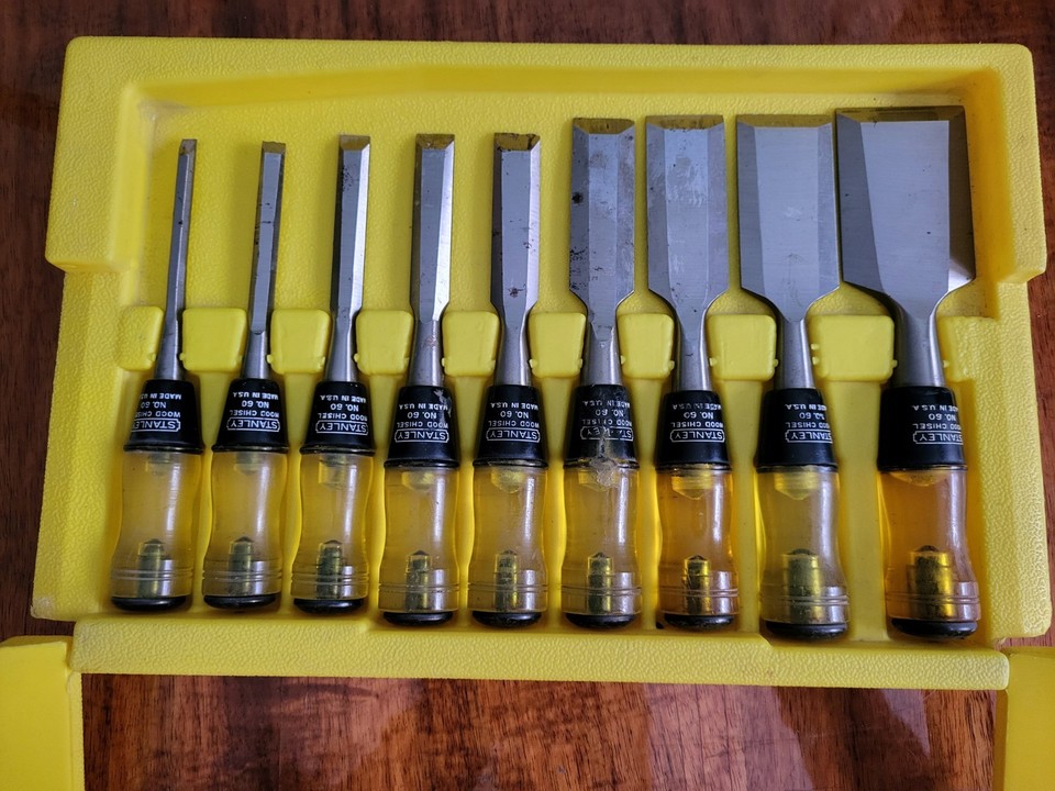 Vintage Stanley 9 Piece Wood Chisel Set #16-602A With Storage Tray Made ...