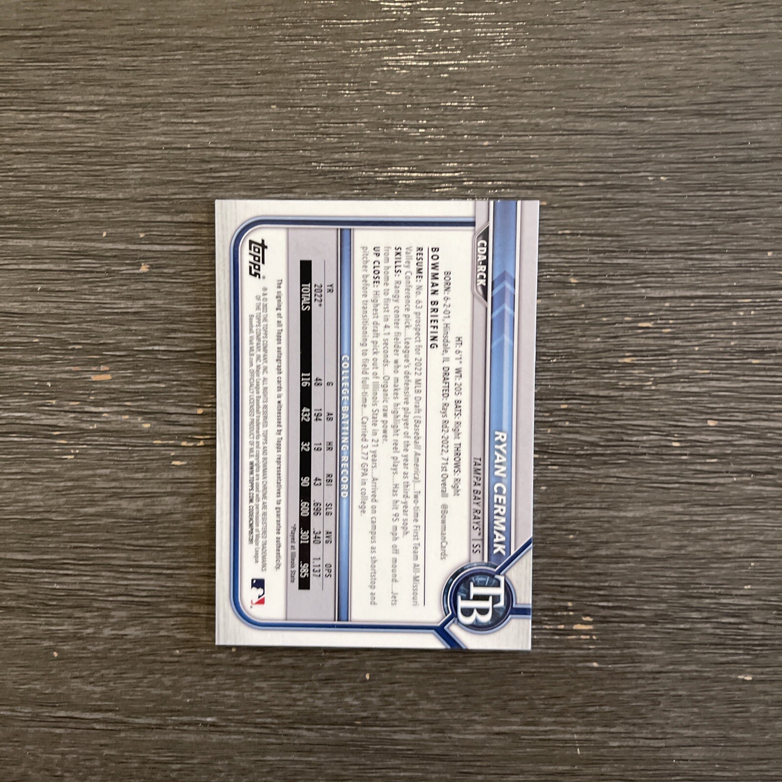 2022 Bowman Draft Chrome-Ryan Cermak CDA-RCK-PurpleParallel Autograph ...