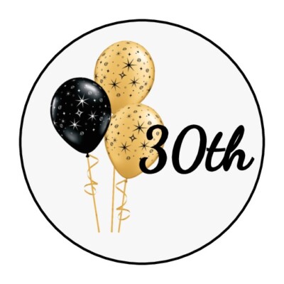 (30) 30TH BIRTHDAY ENVELOPE SEALS LABELS STICKERS 1.5" ROUND GOLD BLACK ...