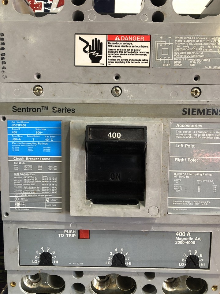 Siemens Circuit Breaker JD63F400 400 Amp 600 Volt 3 Pole | eBay