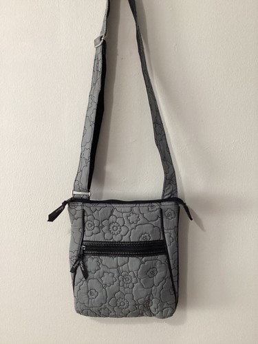 Thirty-One Crossbody Purse Handbag Gray Quilted Black Stitching ...