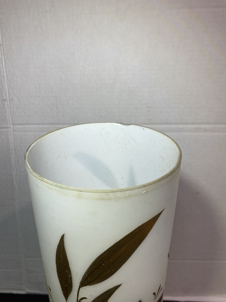 Vintage White Frosted Glass Gold Painted Floral Leaf Lamp Body | eBay