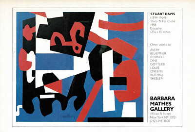 1970s Vintage Stuart Davis Art Barbara Mathes Gallery Original Print Ad ...