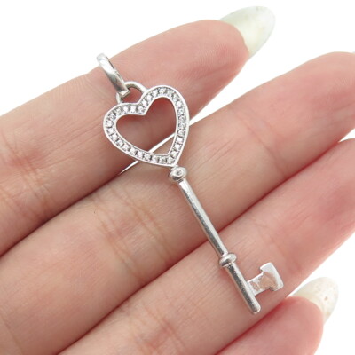 925 Sterling Silver Round-Cut Shaped C Z Key Pendant | eBay