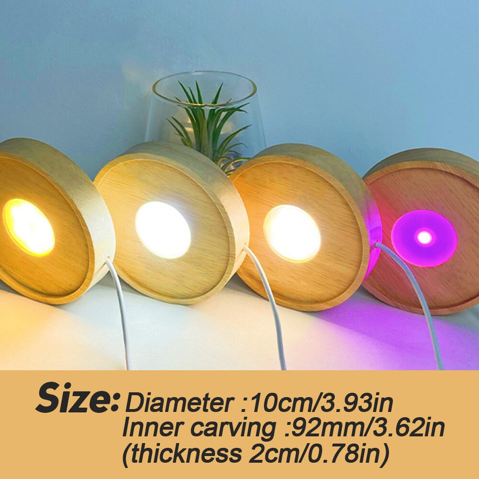 6 LED Wood Display Base for Crystals Glass Art Warm Light Crystal ...