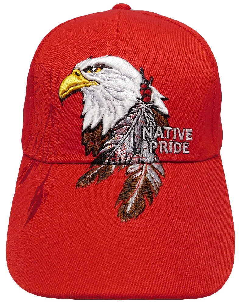 Native Pride INDIAN Bald Eagle Feathers Red Shadow Red Embroidered Cap ...