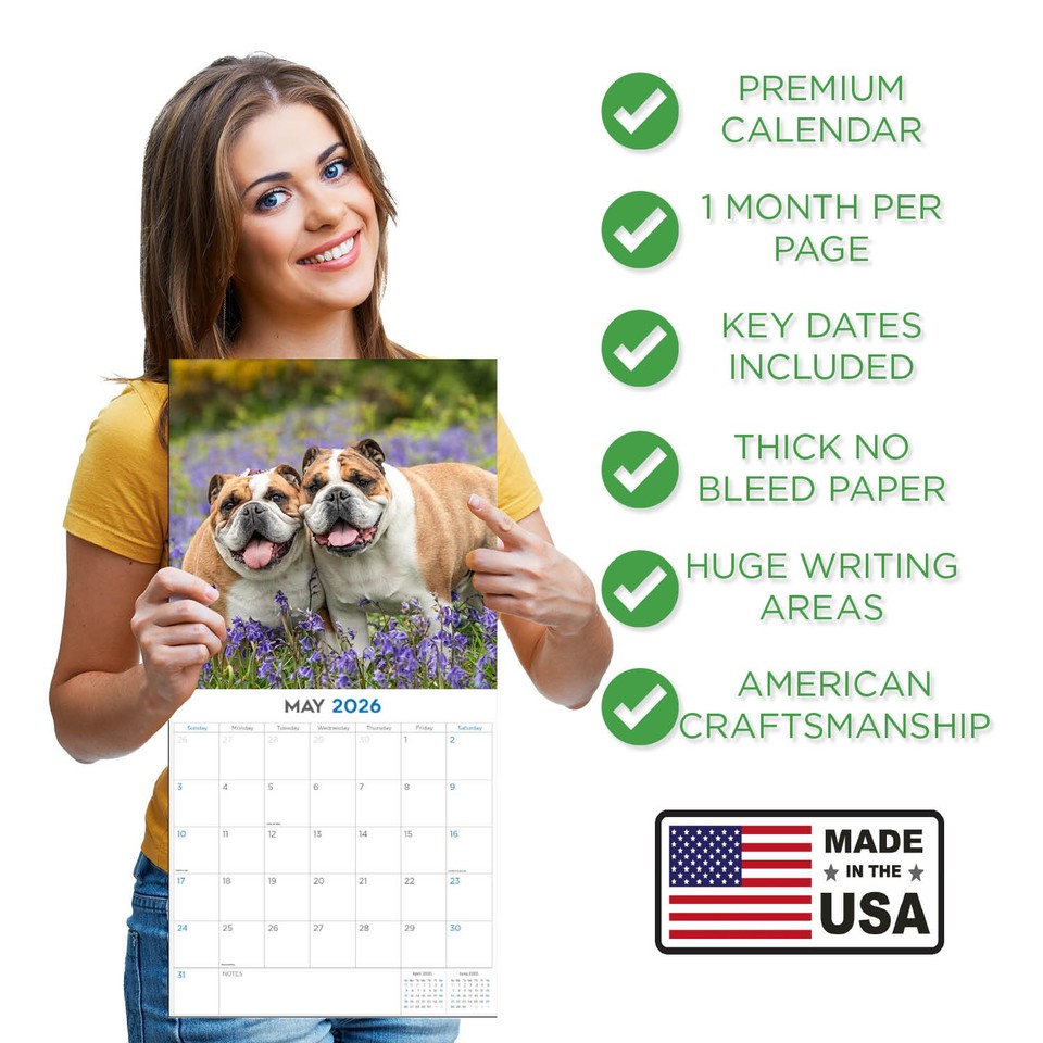 Bulldog Calendar 2026 - Dog Breed Wall Calendar - Made in the USA! | eBay