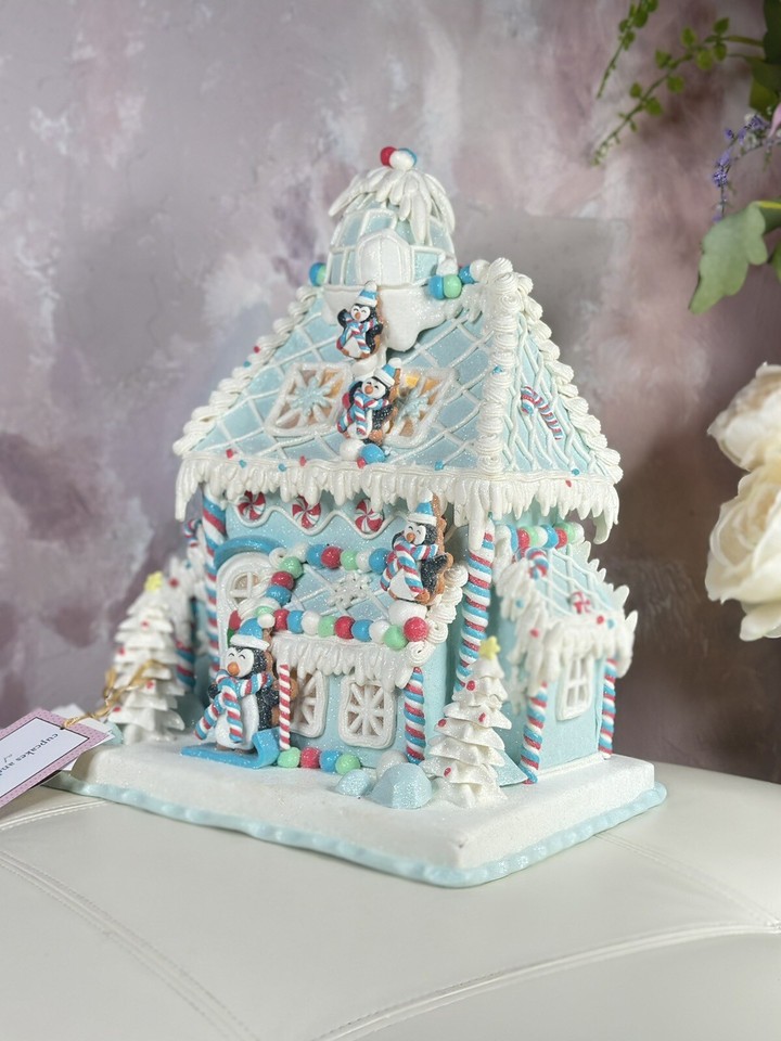 Cupcakes&Cashmere Christmas LightUp Pastel Blue Gingerbread House W ...