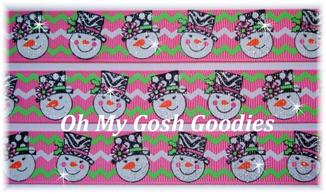7/8 HOT PINK GLITTER SWANKY ZEBRA SNOWMAN CHRISTMAS CHEVRON GROSGRAIN ...
