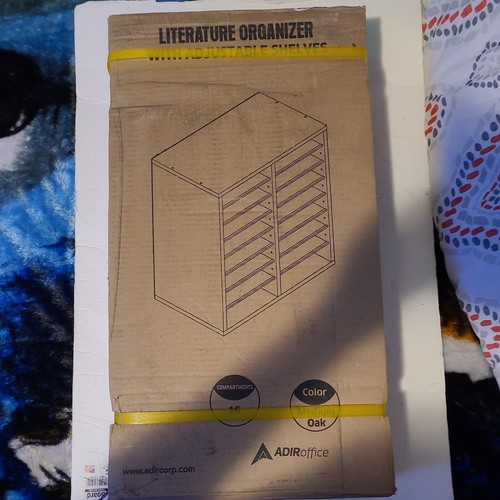 AdirOffice Medium Oak 16 Compartment Adjustable Wood Literature ...