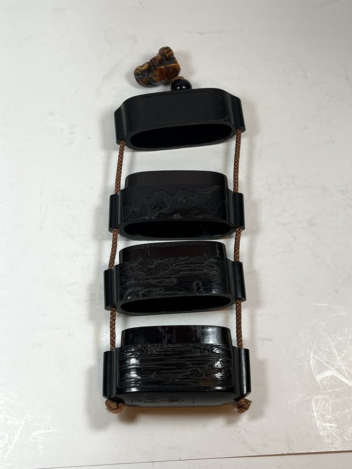 Japanese Rare Antique Wooden Inro Pill Box with Netsuke Edo Period Mt ...