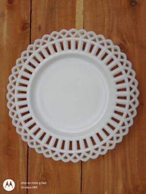 Canton Gothic Embossed Reticulated Lace Edge Milk Glass Plate | eBay