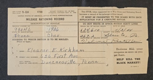 1944 Mileage Rationing Record WW2 Gasoline Ration | eBay