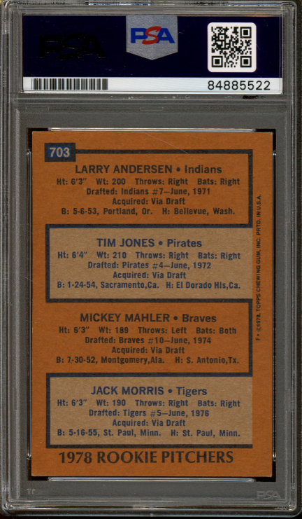 Jack Morris Tigers Signed 1978 Topps Rookie Card - Auto Graded Gem Mint ...