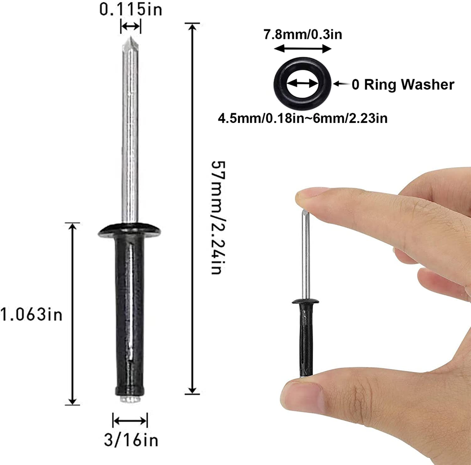 50 Kayak Tri Bulb Rivets ALUMINIUM 3/16 Grip Rivet BLACK Pop Rivet ...
